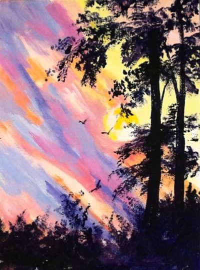 Sunset with Pine Trees – Academy of Fine Art and Acrylic Painting