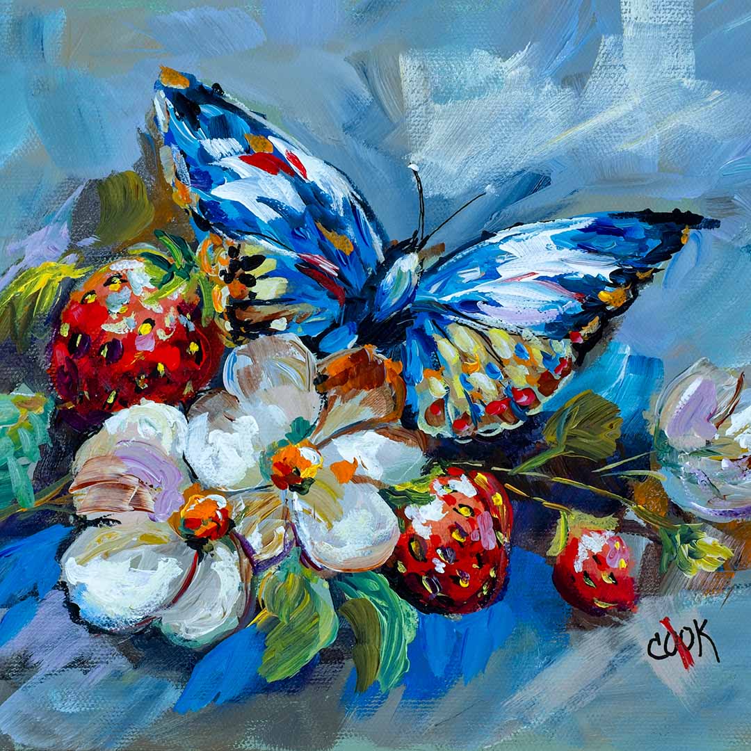 Butterfly Among the Strawberries – Academy of Fine Art and Acrylic Painting